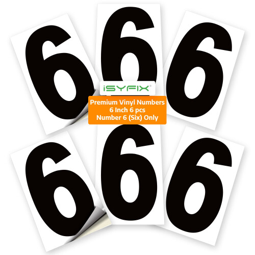iSYFIX Black Vinyl Number 6 (Six) Stickers - 6 Pack 6 inch - Premium ...