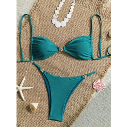 (Light Green, M) Sexy Triangle Mini Bikini Set Micro Thongs Solid ...