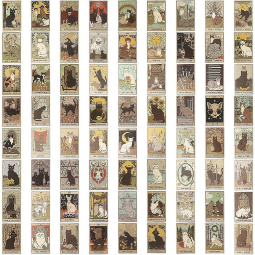 (As show, One size) Cute Cat Tarot Stickers, 72 Pcs Mysterious Cartoon ...