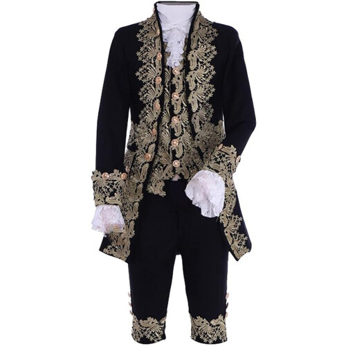 (Black, M) Victorian Costume Men Rococo Costume Suit Jacket Vest Prince ...