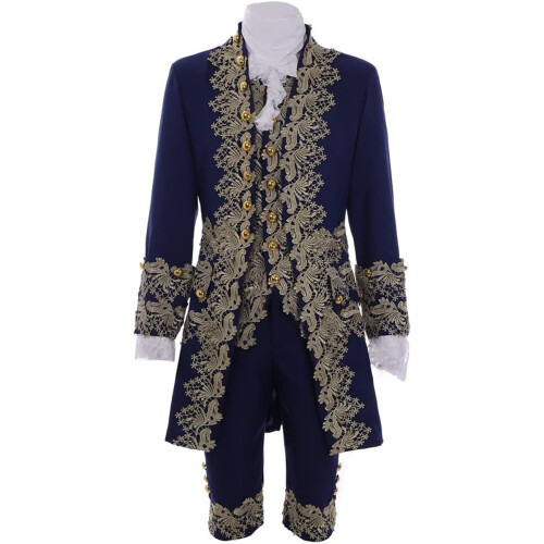 (Navy Blue, XXL) Victorian Costume Men Rococo Costume Suit Jacket Vest ...