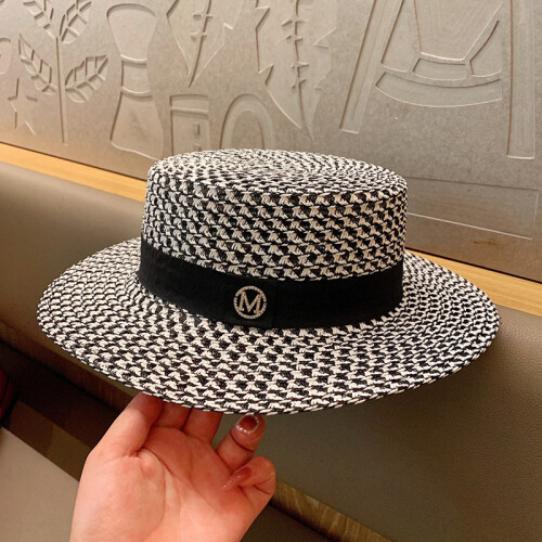 (M55-58cm-12) Sombrero de paja tejido con perla blanca y negra de ...