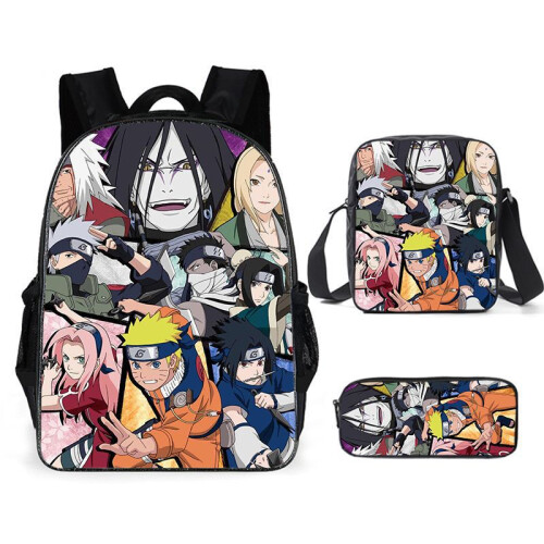 (Style J, 3-piece set) New Naruto Shippuden Anime Backpack Cartoon ...