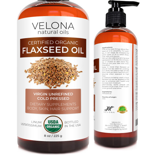 Velona Certificado de aceite de lino orgnico Certificado USDA - 8 fl oz ...