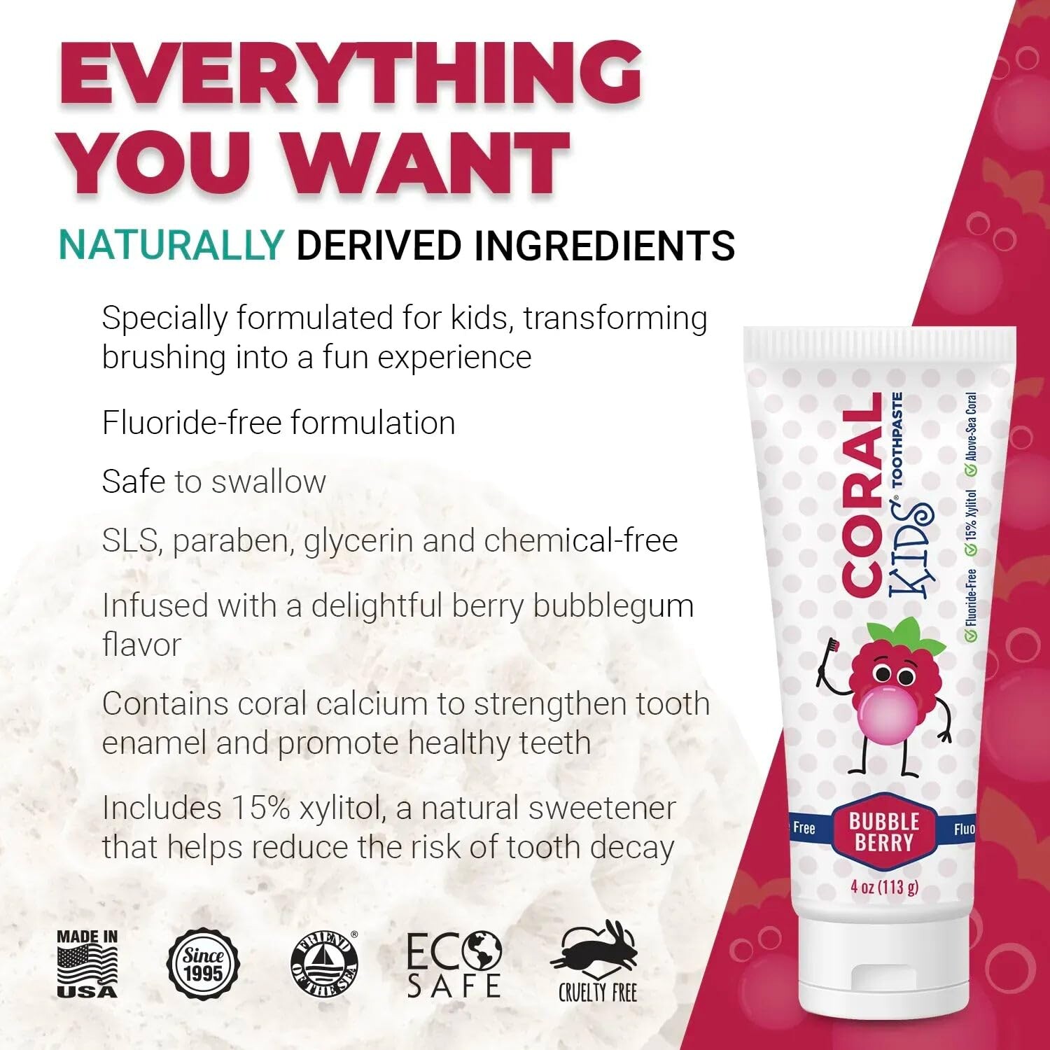 Coral White Kids Bubble Berry Fluoride Free Toothpaste - 4 Ounces (2 ...