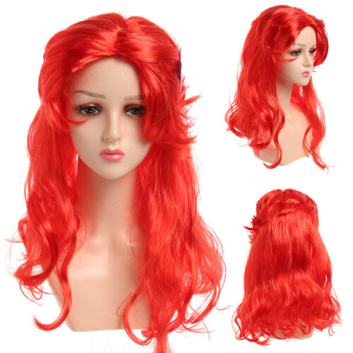 Halloween The Little Mermaid Ariel Princess Cosplay Red Long Curly Wavy ...