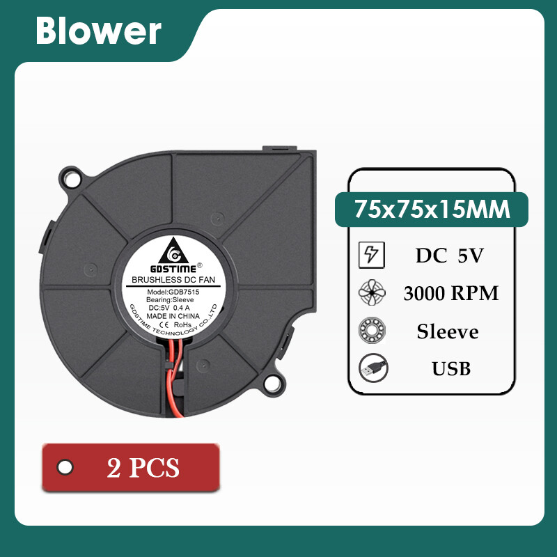 (7515) 2 ventilateurs USB Gdstime DC 5 V 5015 Turbo Radial Fan 7530 ...