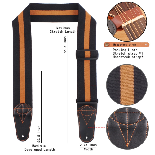 Guitar Strap Soft Adjustable Acoustic Guitar Strap Black & Brown on OnBuy