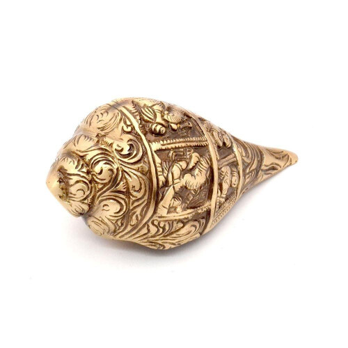 Ganesha Carving Brass Shankh Showpiece, Attractive Brass Conch For ...