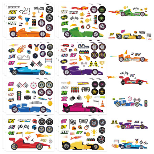 SAKAIPA 24 Sheets Car Stickers for Kids Make a Face Race Car Stickers ...