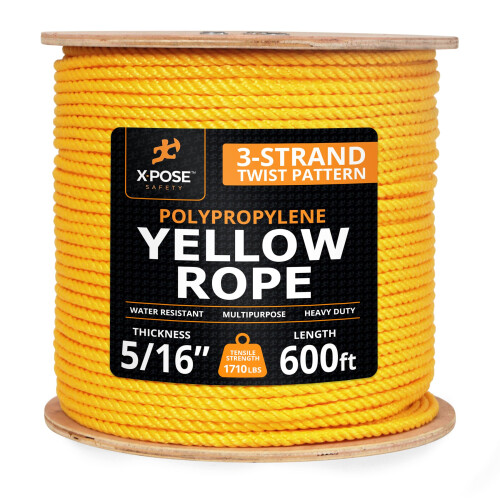 Yellow Twisted Polypropylene Rope 5/16"""" Thickness x 600' Length ...