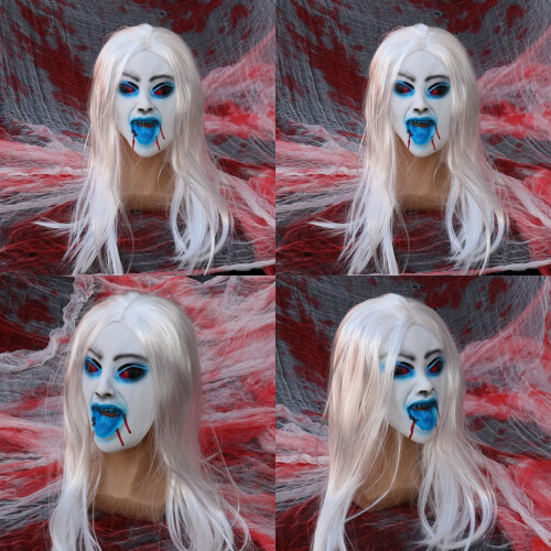 Latex Female Ghost Cosplay Mask With White Hair For Haunted House ...