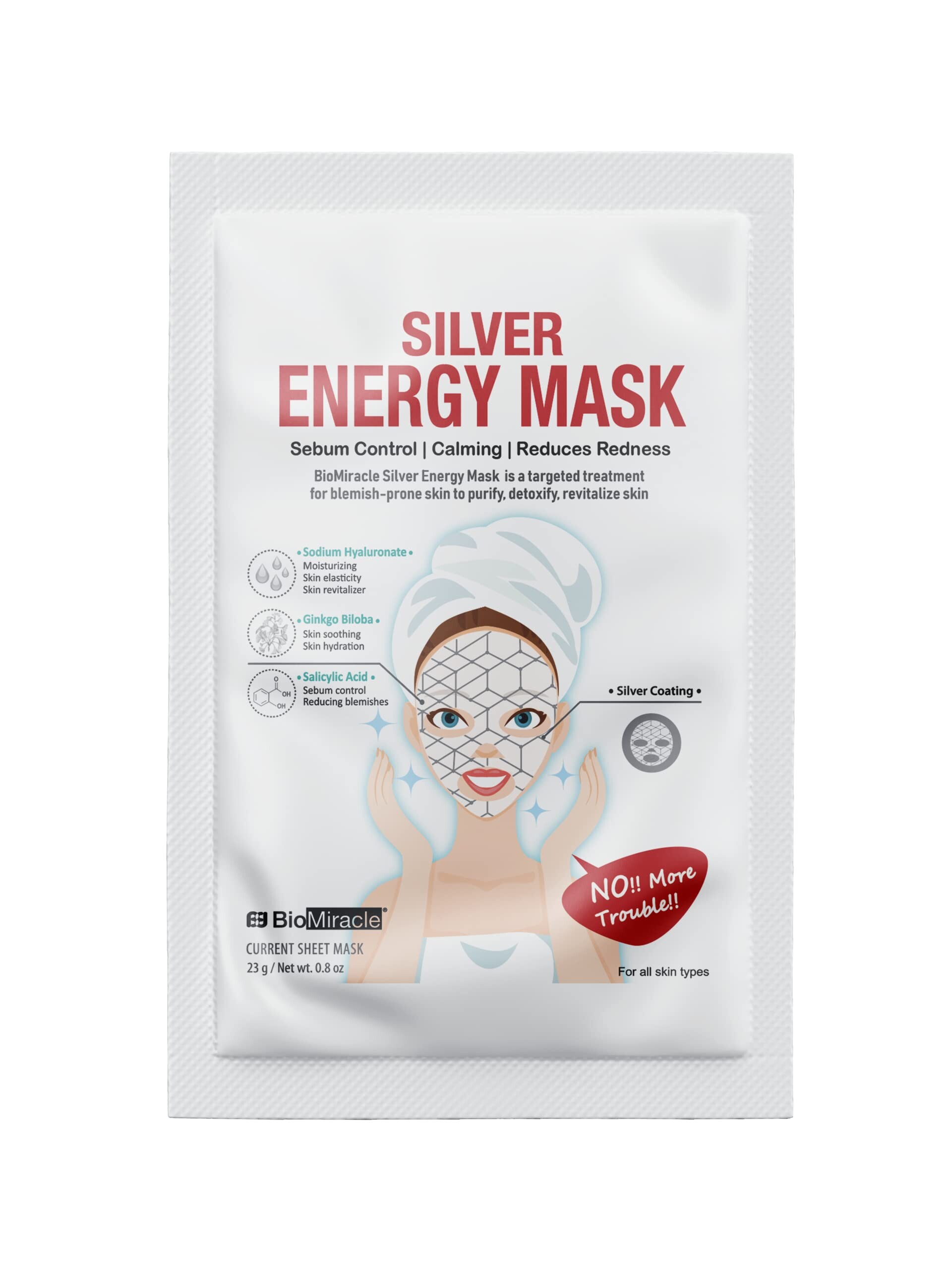 Masque nerg tique Silver Biomiracle avec hyaluronate de sodium Ginkgo biloba acide salicylique ...