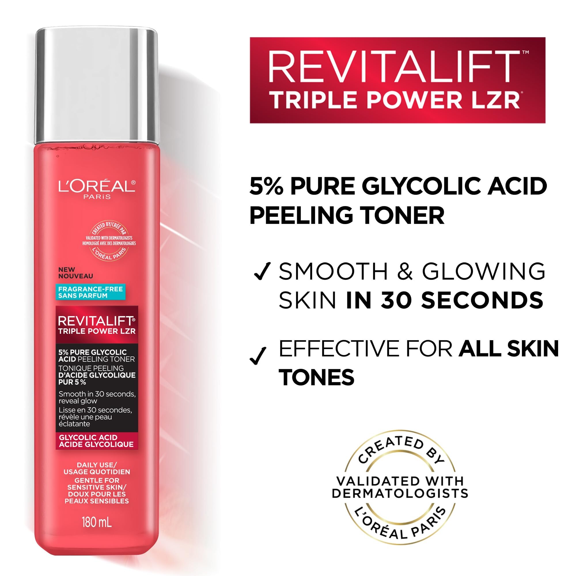 L'Oreal Paris Revitalift 5 % reine Glykols ure, Peeling-Toner mit Aloe Vera, alkoholfrei, parf ...