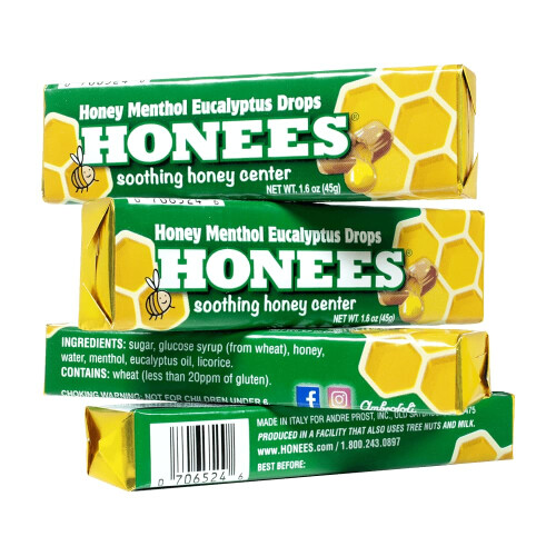 Honees Filled Menthol Cough Drops Honey Menthol & Eucalyptus Cough ...