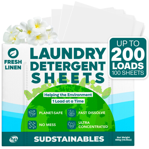 Sudstainables Laundry Detergent Sheets (200 Loads) - Eco-Friendly Zero ...