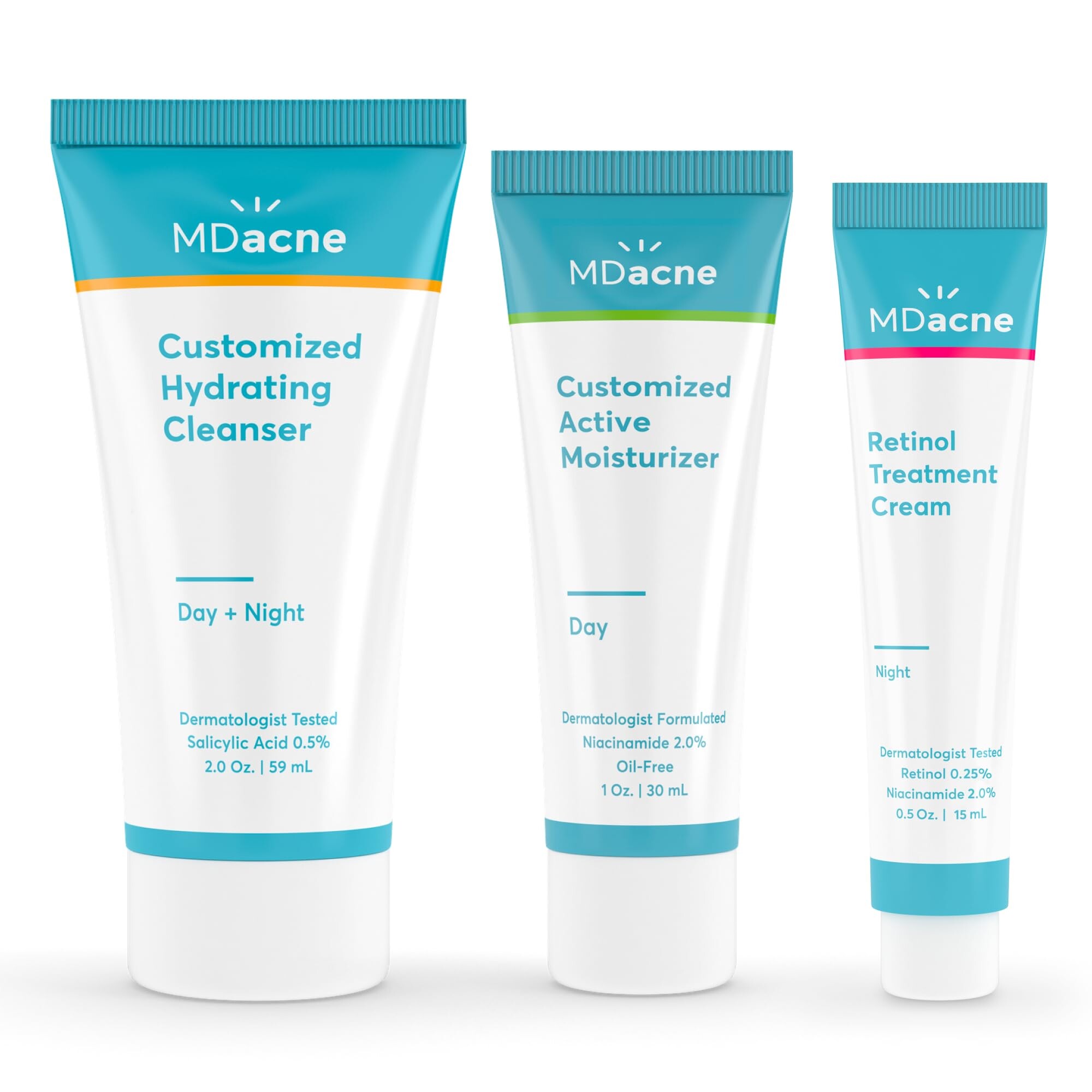 MDacne 3-staps Retinol Acne Kit - Retinol Crème 0,25%, Salicylzuur ...