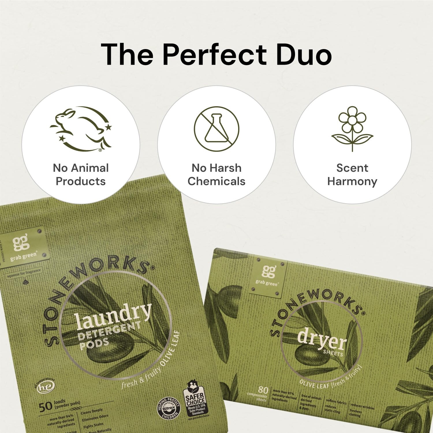 Grab Green Stoneworks Laundry Detergent Pods and Dryer Sheet Bundle 50 ...