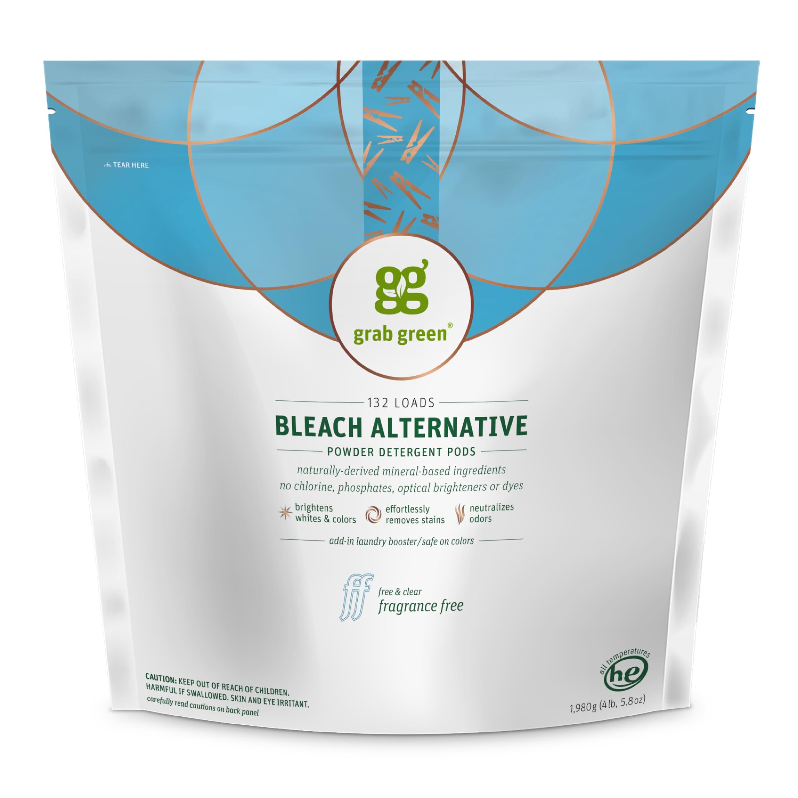 Grab Green Bleach Alternative Pods 132 Count Chlorine Free Fragrance ...