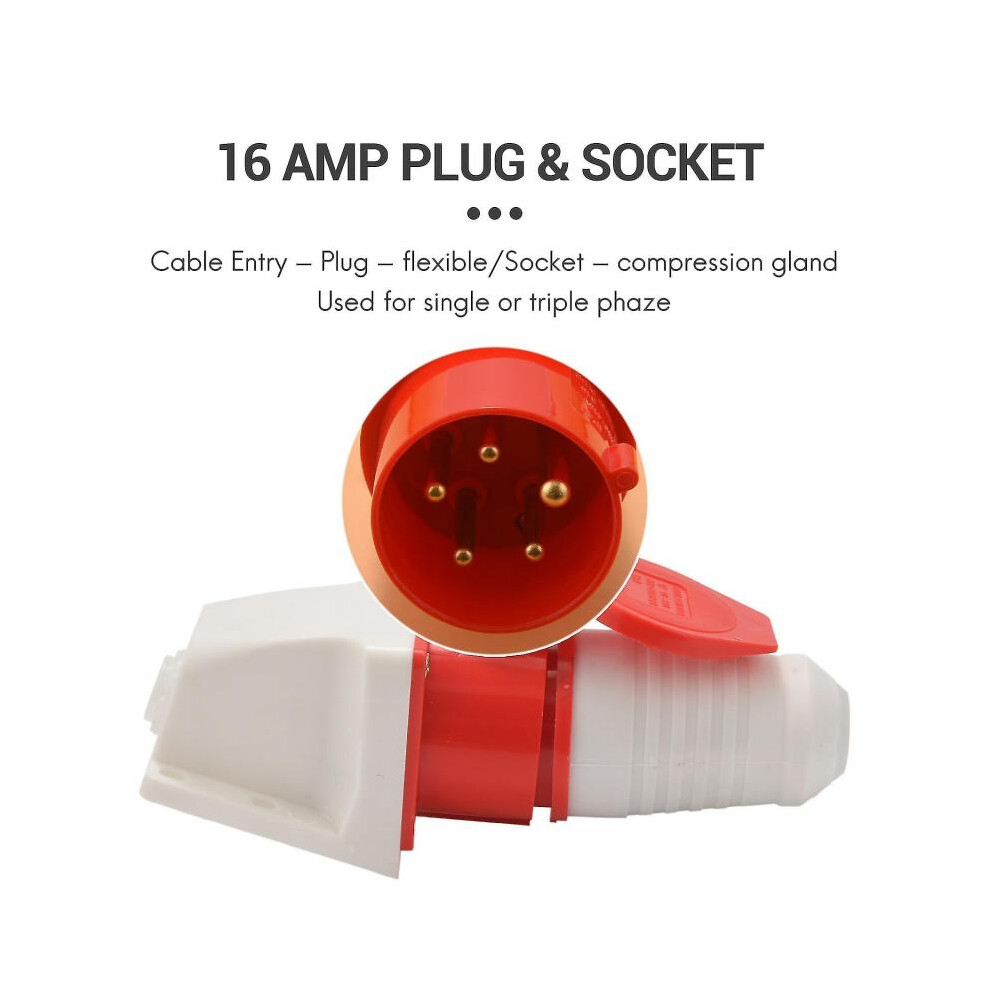 16 Amp 5 Pin Plug Socket Ip44 3 Phase -415v 3p + N + 16a on OnBuy