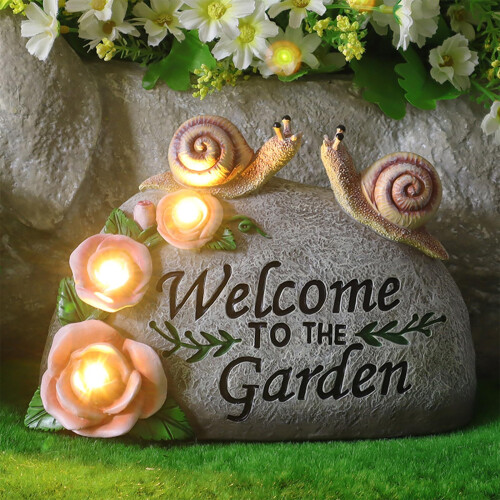 Snail Garden Statue Outdoor Decor Art Solar LED Light Welcome Sign ...