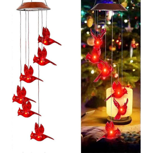 Vency Solar Red Bird Wind Chimes, Color Changing Solar Powered Red ...