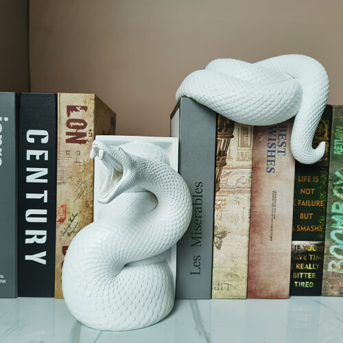 (Snake Bookends-White) 2pcs Resin Snake Bookends, Art Deco Style, Head ...