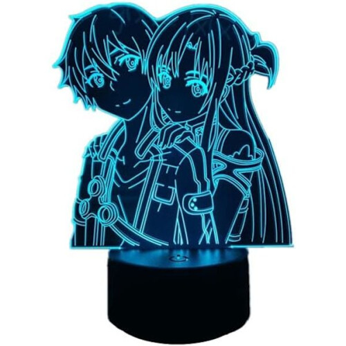 Lámpara 3D de Anime Kirigaya Kazuto y Yuuki Asuna Figura LED Luz de ...