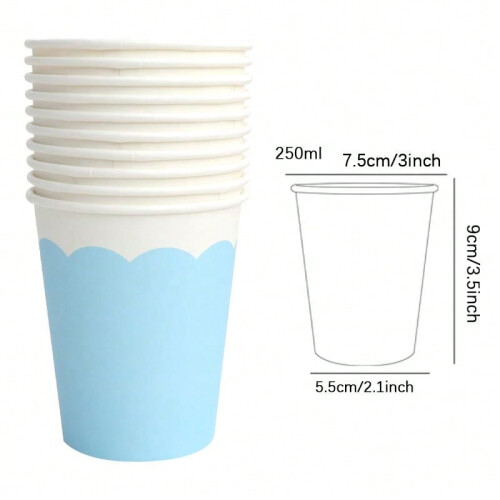 (10 light blue paper cups) Blue paper plate, paper cup, paper towel set ...