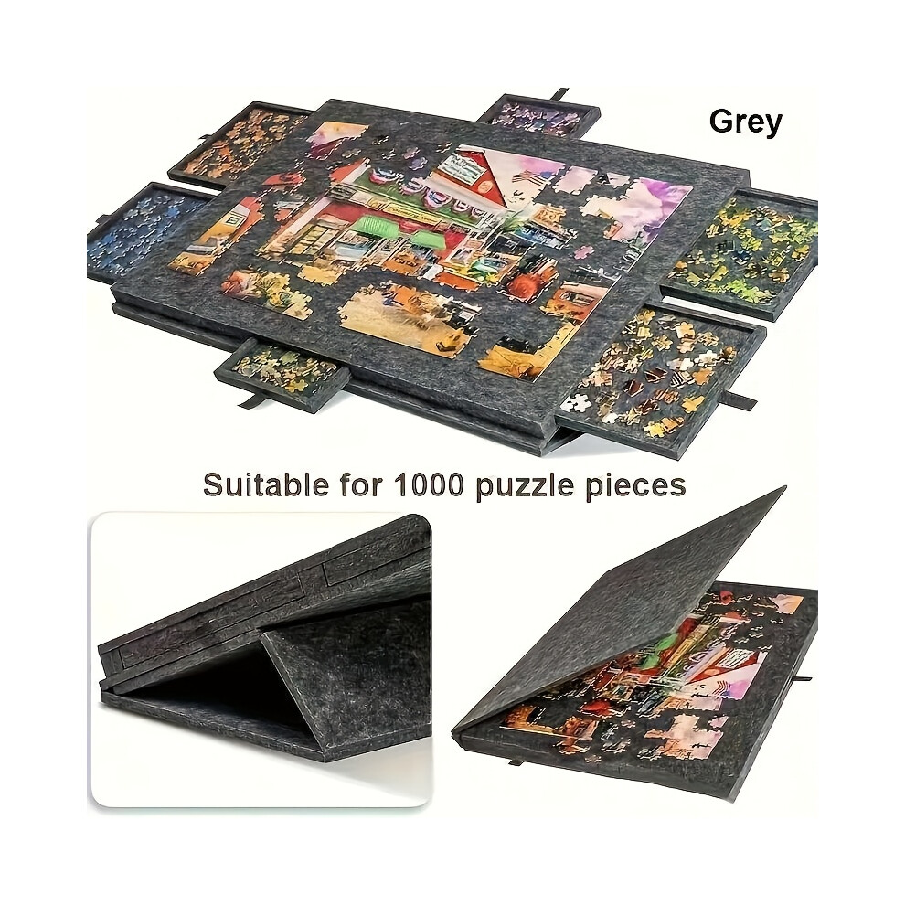(Black) 6-in-1 Portable Puzzle Table with 6 Drawer Storage Compartments ...
