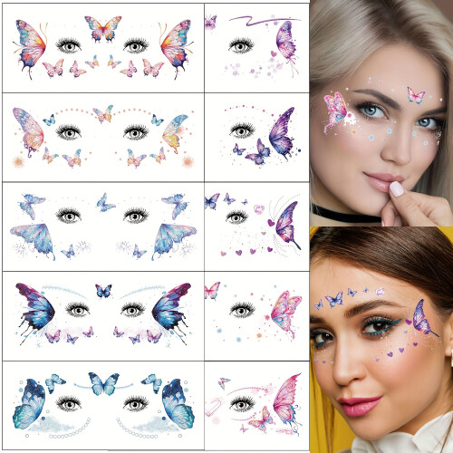 (10Sheets Glitter Butterfly) 10pcs Face Tattoo Stickers, Glitter ...