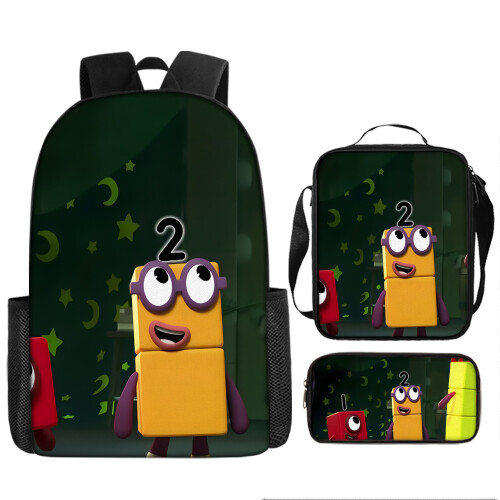 (27, Three-piece set) Numberblocks school bag large capacity polyester ...