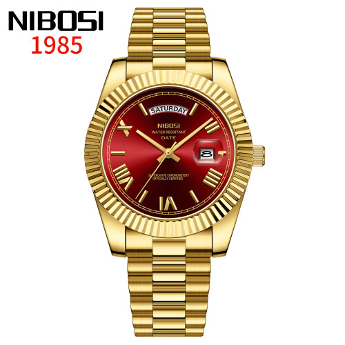 (all-gold red-faced steel strip) Fashionable and trendy men's watch ...
