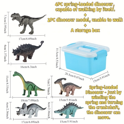 (6PC storage box set (4PC clockwork dinosaur 2PC dinosaur model ...
