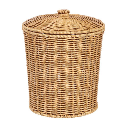Wicker Storage Trash Can Waste Woven Laundry Basket Rattan Bin White ...
