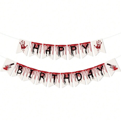 (Happy Birthday Flag, 1 set/pack) Halloween theme birthday decoration ...