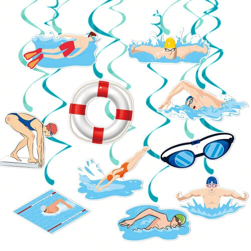 (10-piece swimming spiral, Y-00559, 1 set/pack) Swimming theme birthday ...