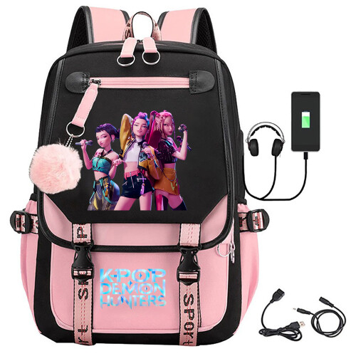 (pink-3) K-Pop Demon Hunters Anime School Backpack Cute Cartoon Print ...