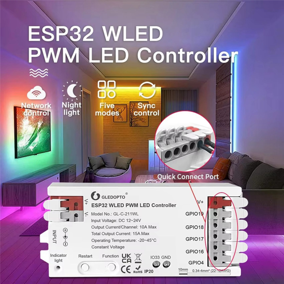 ESP32 PWM WLED LED ovládač 5 režimov v 1 DC 12-24V on OnBuy