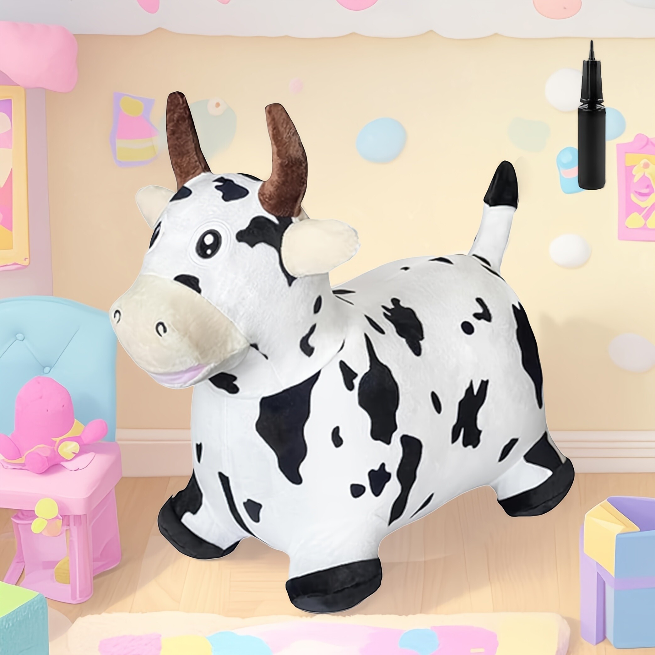 (Cow) Bouncy Pals Dairy Cow Hopping Horse - Plush Inflatable Ride-On ...
