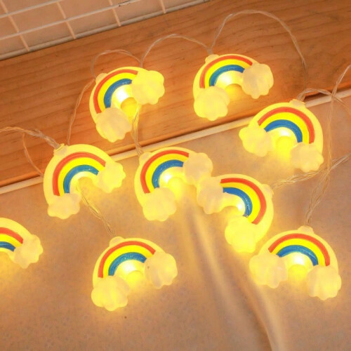 (rainbow, 2 meters 10 lights always on [2 batteries]) LED cute cat paw ...