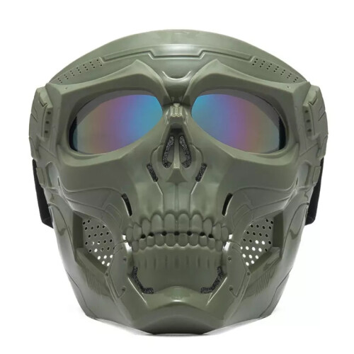 (Army Green+Color) Skull Face Mask Tactical Airsoft Masks Paintball ...