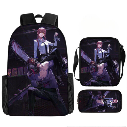 (33, Three-piece set) Anime surrounding chainsaw man backpack middle ...