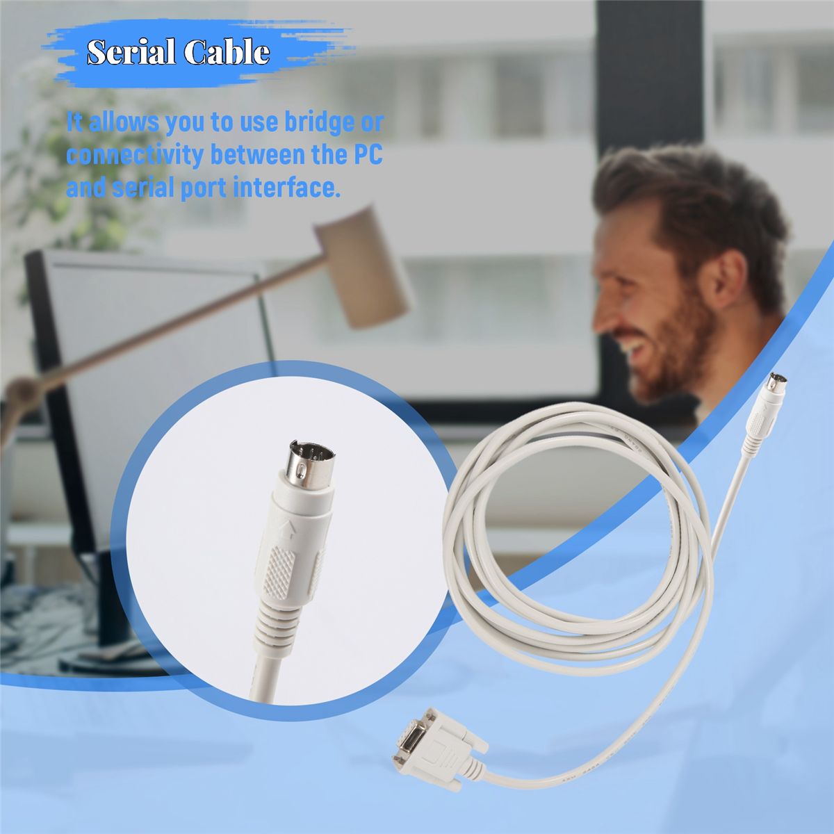 DB9P to 8P Mini Din RS232 Download Cable White 8.2 Ft for PLC -EH on OnBuy