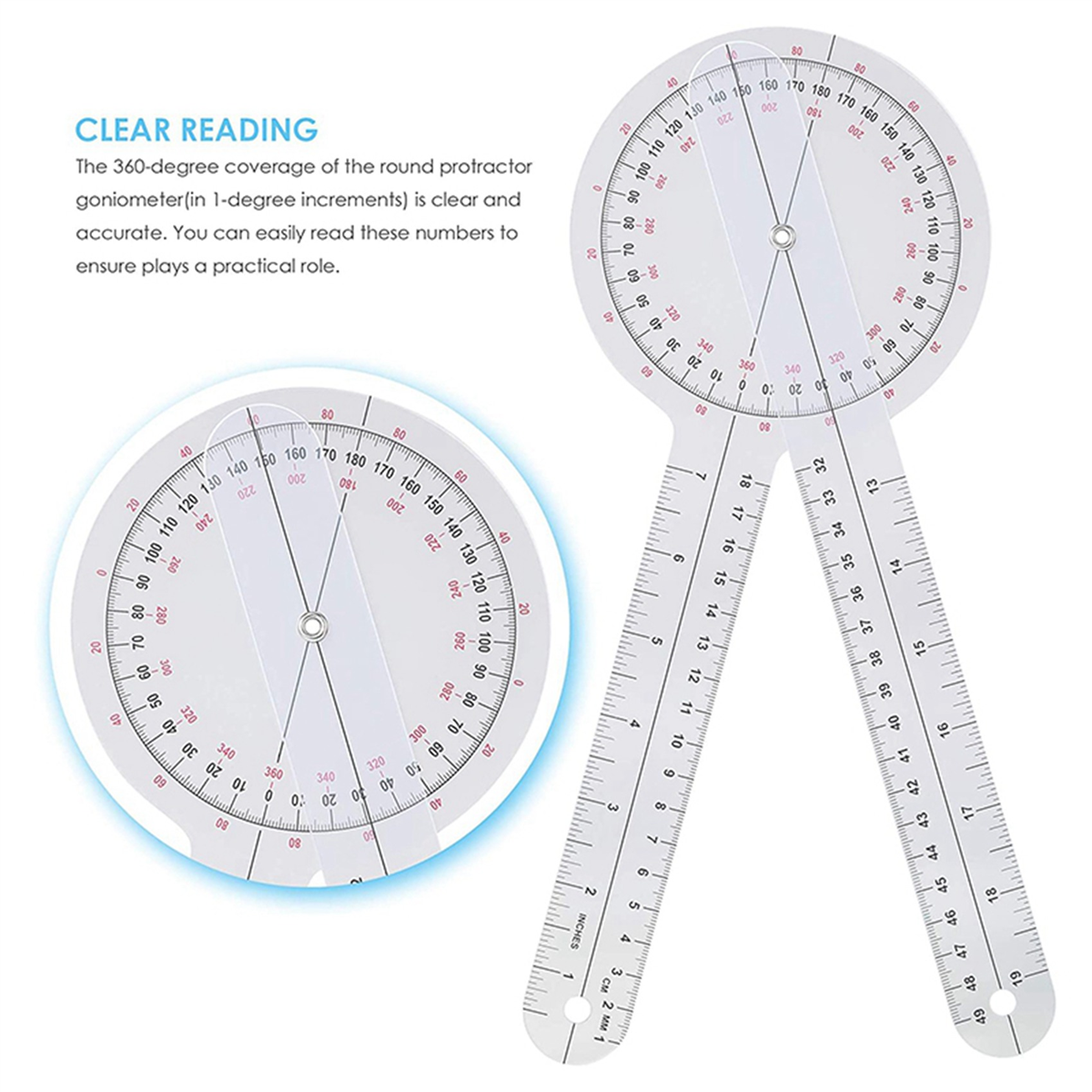 3-Piece Goniometer 6/8/12 Inch Occupational Therapy Protractor Tool on ...