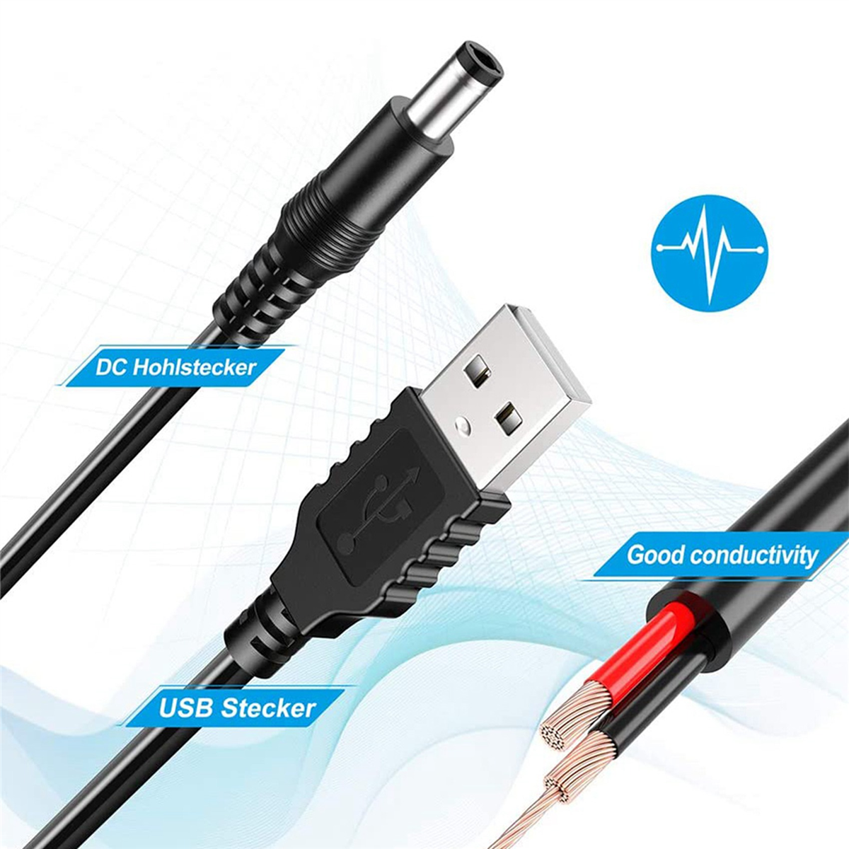 USB To DC Power Cable with 10 Interchangeable Plug Connectors Adapter ...