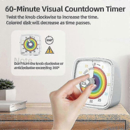 (White Rainbow) 60 Minute Visual Timer with Night Light, Countdown ...