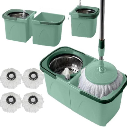 (Green) Revolving Spin Mop and Bucket With 4. Extra Pads Perfect For ...