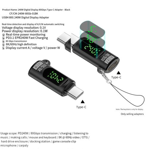 Adaptador USB 4 de 80 Gbps con pantalla digital USB 4 V2.0 de 80 Gbps, color negro on OnBuy