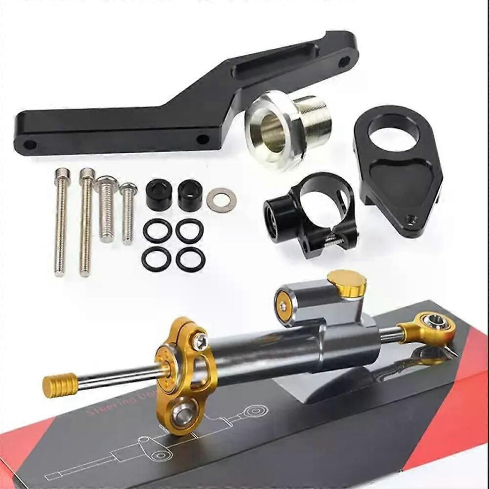 (Black)con Motorcycle Steering Damper Stabilizer & Bracket Mount Kit ...
